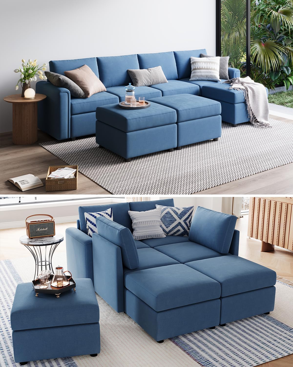 LINSY HOME Modular Sectional Sofa, Convertible U Shaped Sofa Couch with Storage, Memory Foam, Modular Sectionals with Ottomans, 7 Seat Oversized Sofa Couch with Chaise for Living Room, Blue