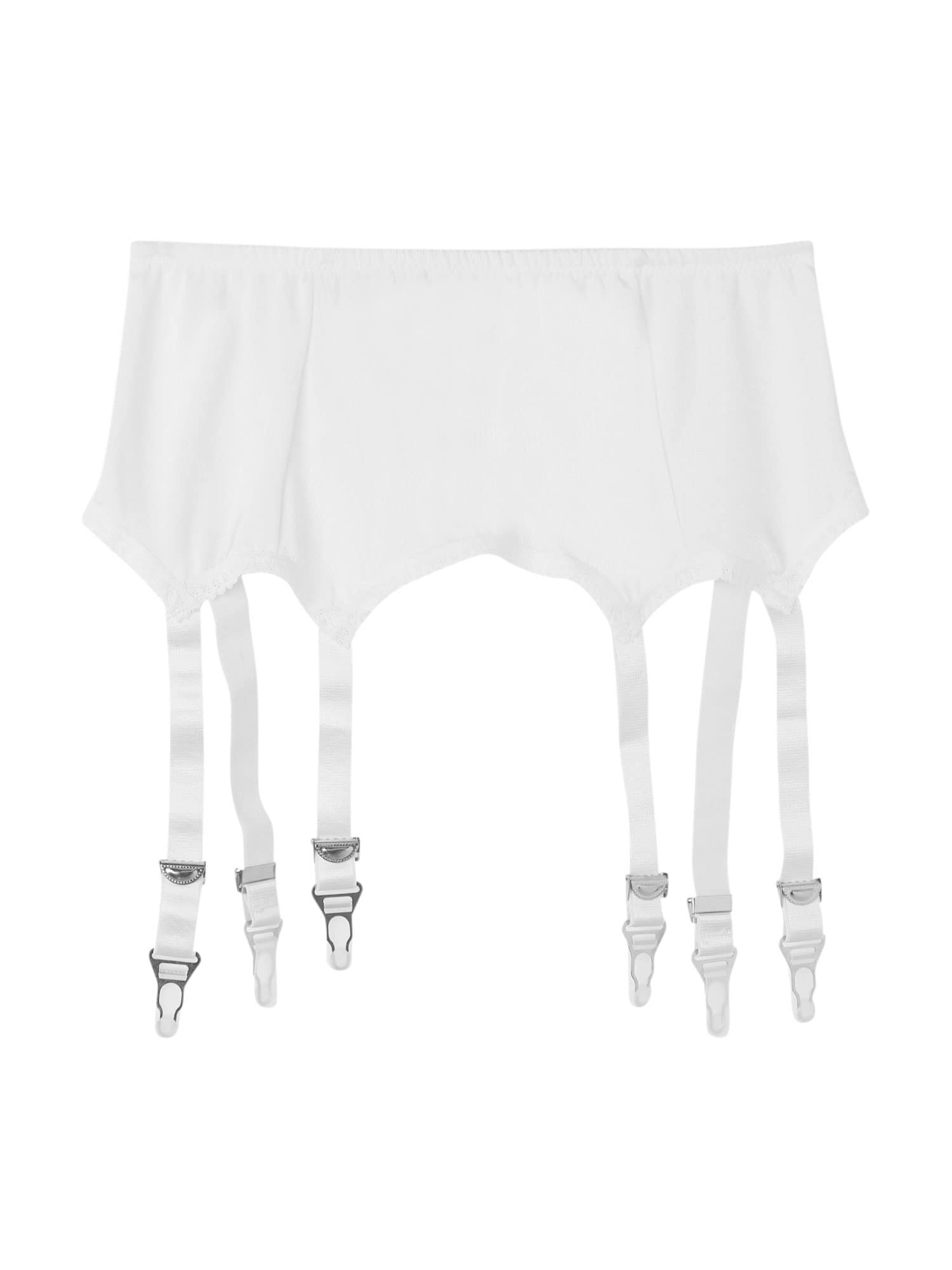 Women's Sexy Lace Garter Belt with 6 Straps Metal Clip Suspender for Thigh High Stockings (White, M)