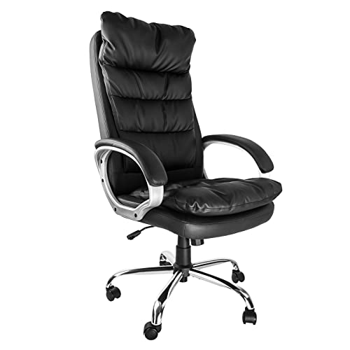 CLATINA Computer Desk Chair with Wheels and Padded Arms, Ergonomic PU Leather Swivel Home Office Chair with Double Seat Cushion, Adjustable High Back Comfort Executive Office Chair (Black)