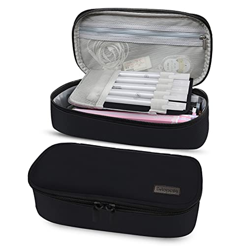 Pencil Case Pencil Bags with Zipper Pencil Pouch Pen Case Black Pen Box for Boys Girls Stationary Organizer for College Office Travel By Gloppie