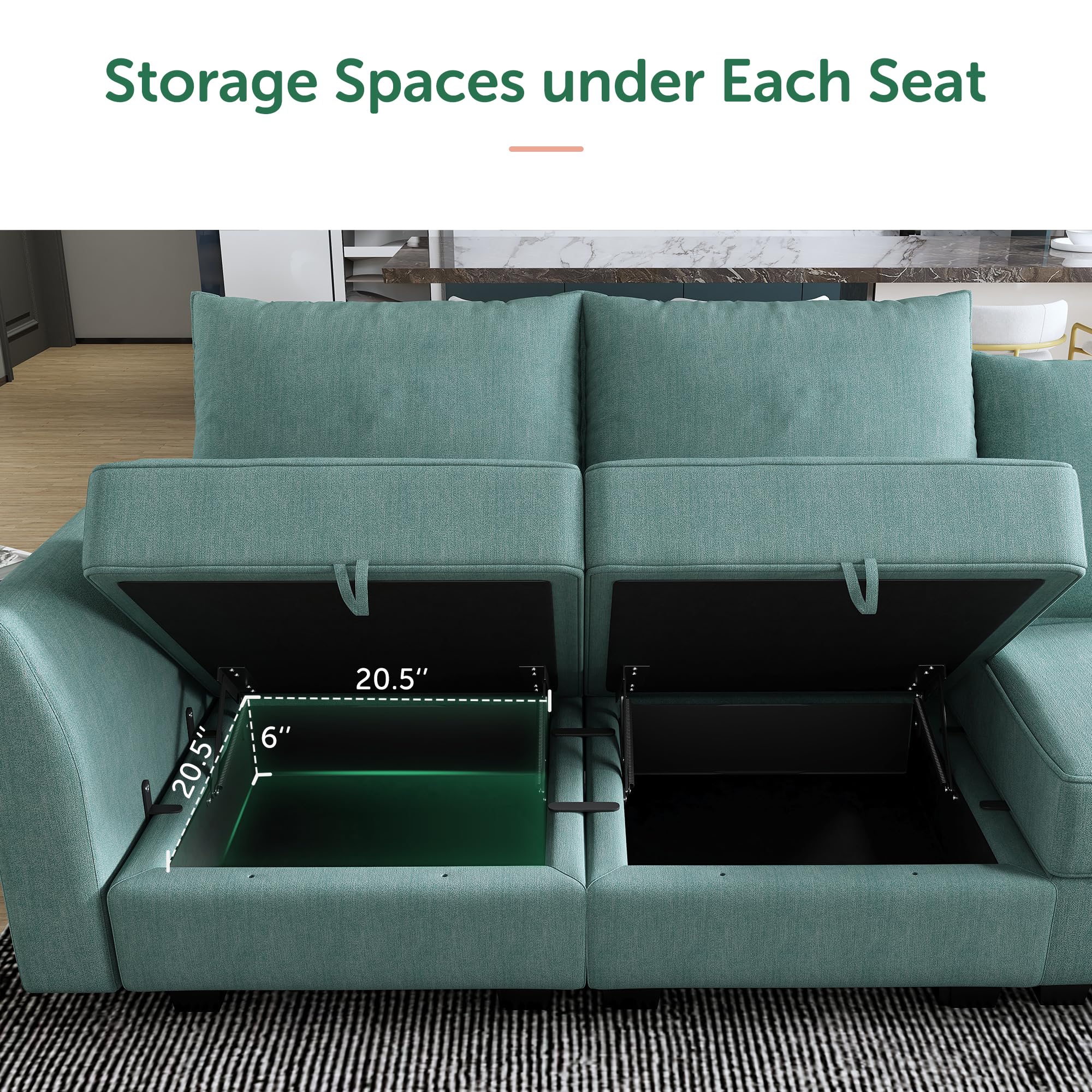 HONBAY Convertible U Shaped Modular Sofa Sectional Modular Couch with Chaise Oversized Sofa Sleeper Couch for Large Living Room,Aqua Blue