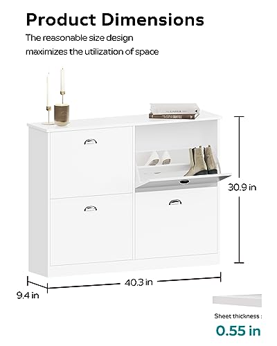 MIRROTOWEL Shoe Cabinet,Hidden Slim Narrow Shoe Rack Cabinet with 4 Drawers for Entryway, Foyer,Hallway,Bedroom,White