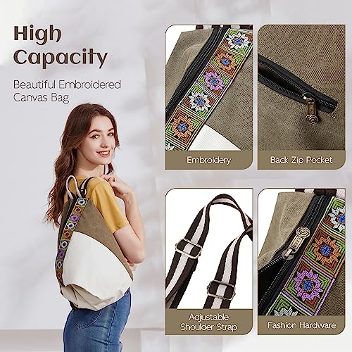 MAZEXY Heavey Duty Women Backpack Canvas Shoulder Bag Anti-theft Rucksack Fashion Backpack Green&white