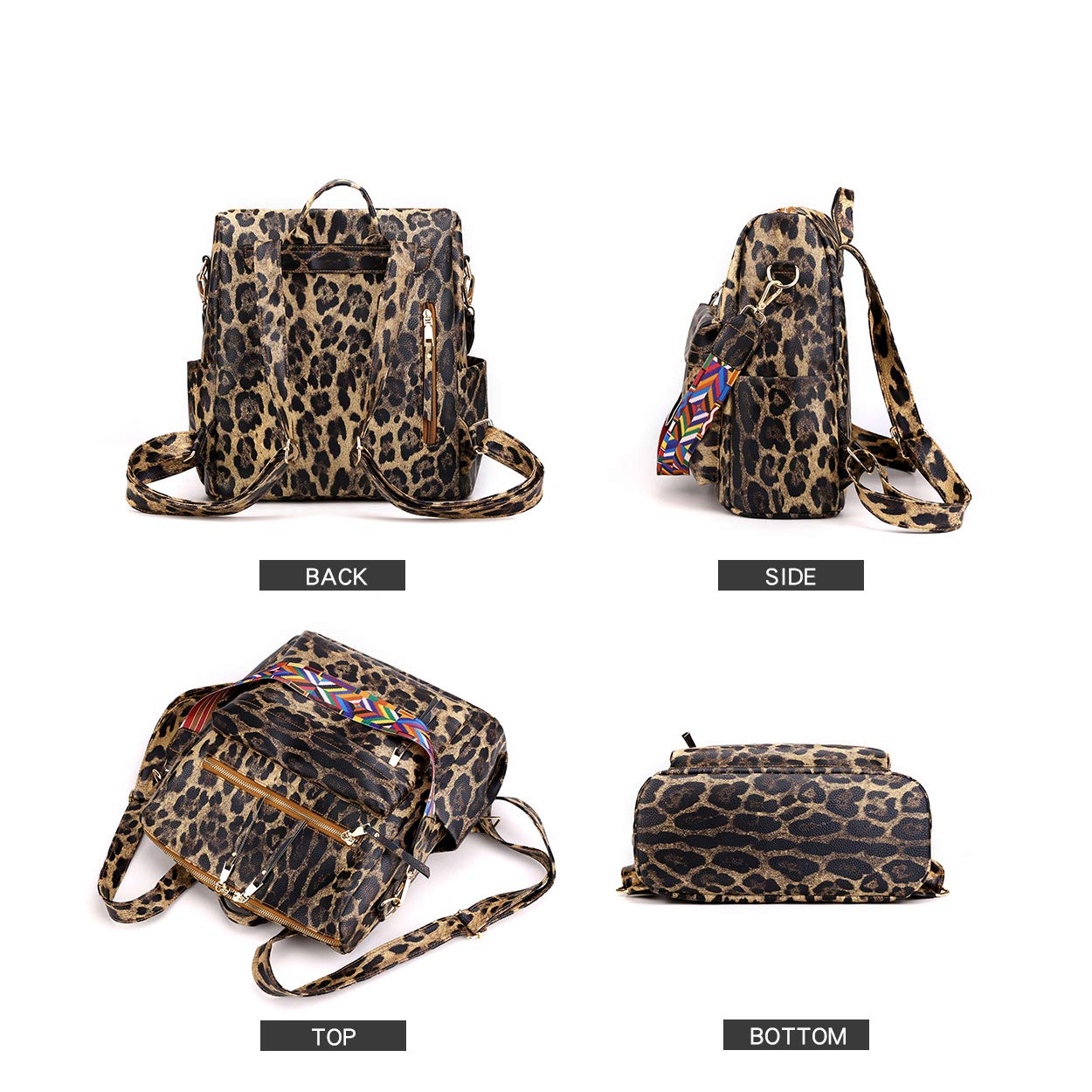 ZOCILOR Women's Fashion Backpack Purse Multipurpose Design Convertible Satchel Handbags and Shoulder Bag PU Leather Travel bag (Brown Leopard)