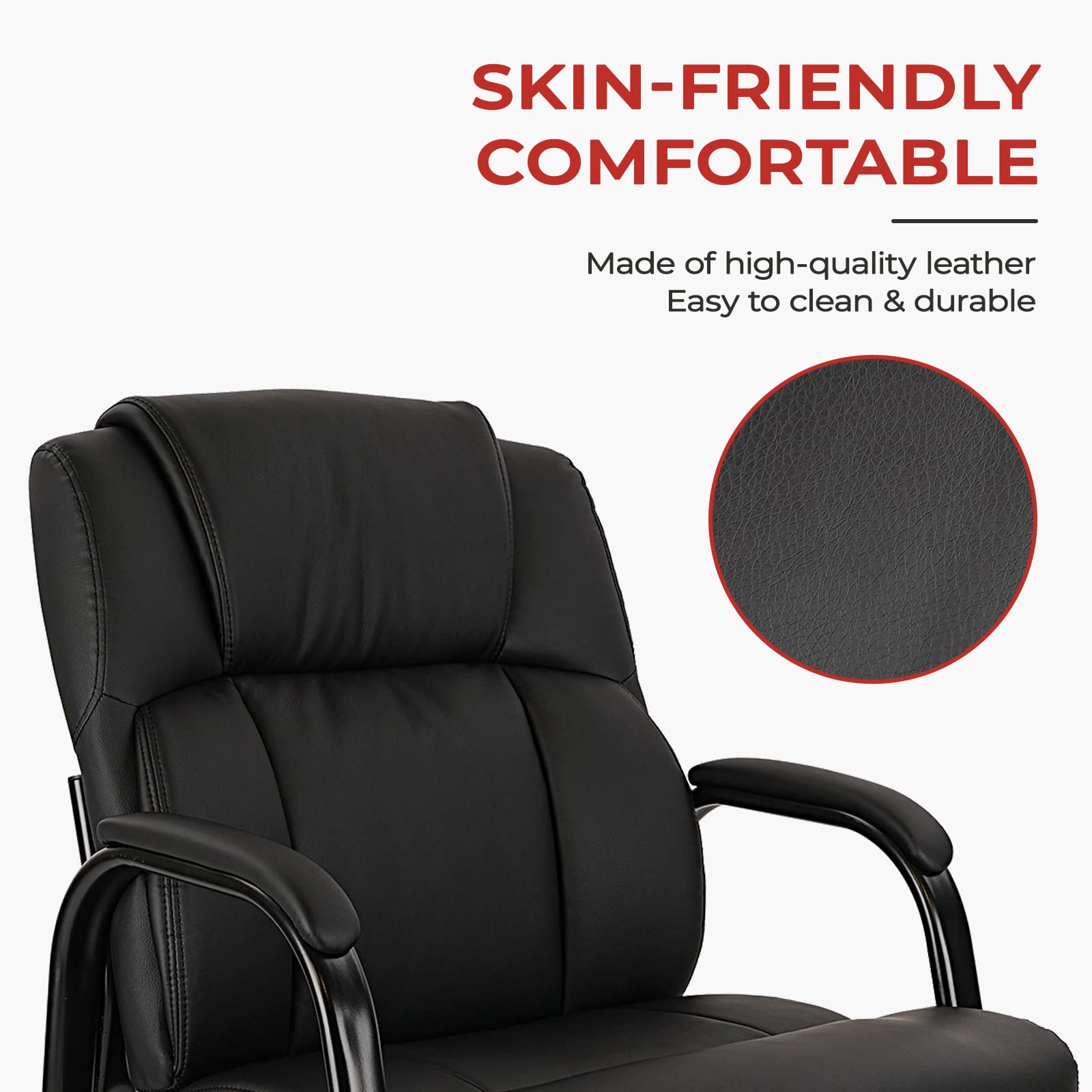CLATINA Classic Leather Soft Reception Chair with Padded Armrests and Sled Base, Executive Guest Chair for Office Computer Desk Conference Waiting Meeting Room, Black (2 Pack)