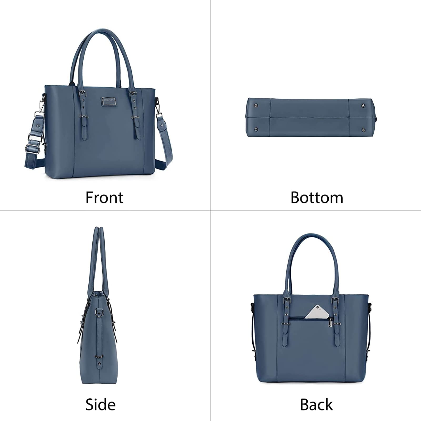 MOSISO PU Leather Laptop Tote Bag for Women (15-16 inch), Waterproof Large Capacity Business Work Briefcase Shoulder Laptop Bag, Peacock Blue