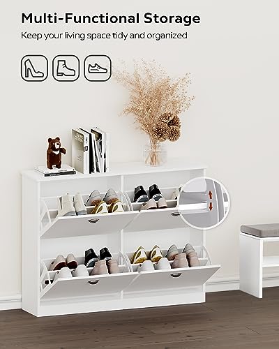 MIRROTOWEL Shoe Cabinet,Hidden Slim Narrow Shoe Rack Cabinet with 4 Drawers for Entryway, Foyer,Hallway,Bedroom,White