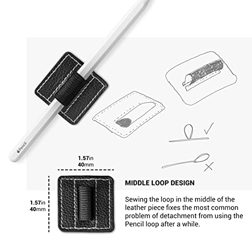 TineeOwl Pen Holder for Apple Pencil (Improved), Adhesive Loop for Books, Surface Laptop, Journal & More - 3M Self-Adhesive Vegan Leather Elastic Pencil Loop (3 PACK) - Black