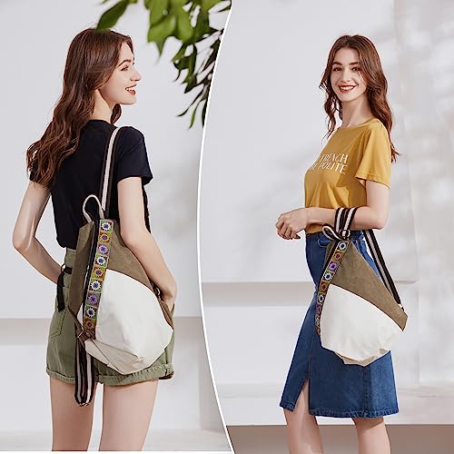MAZEXY Heavey Duty Women Backpack Canvas Shoulder Bag Anti-theft Rucksack Fashion Backpack Green&white