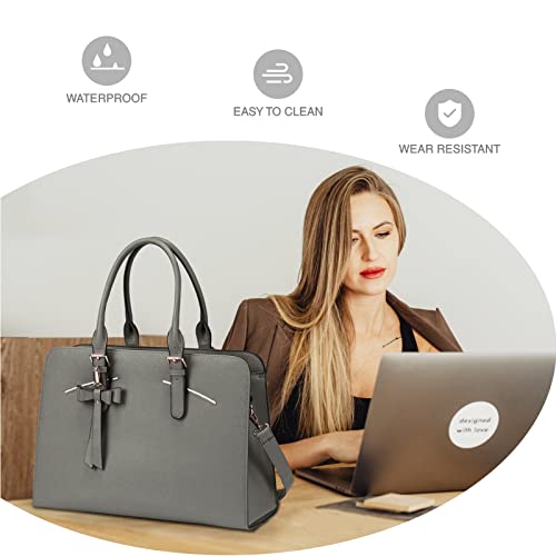 TOPDesign Laptop Bag for Women, Waterproof PU Leather Work Briefcase fits 15.6 Inch Computer, Large Tote Messenger Shoulder Bag, Stylish Business Purse Handbag Satchel (Light Blue)
