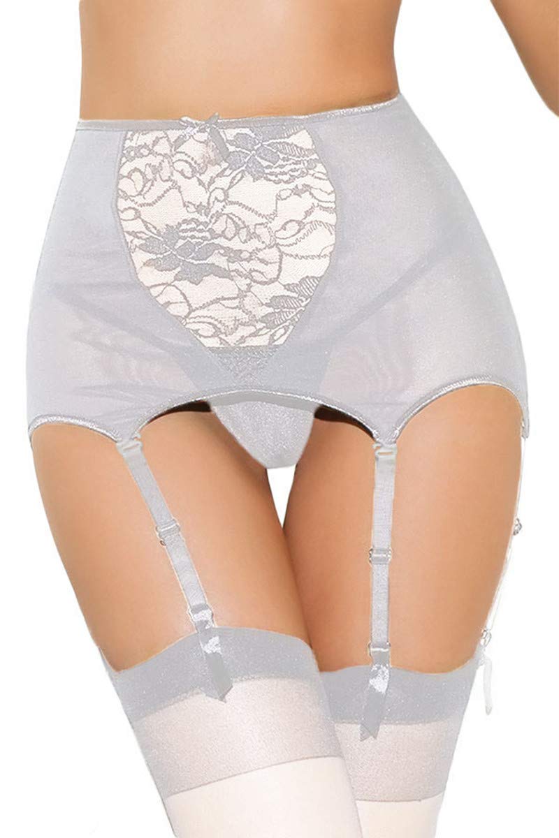 Women's High Waisted Lace Garter Belt w/G-String for Thigh High Stockings White M