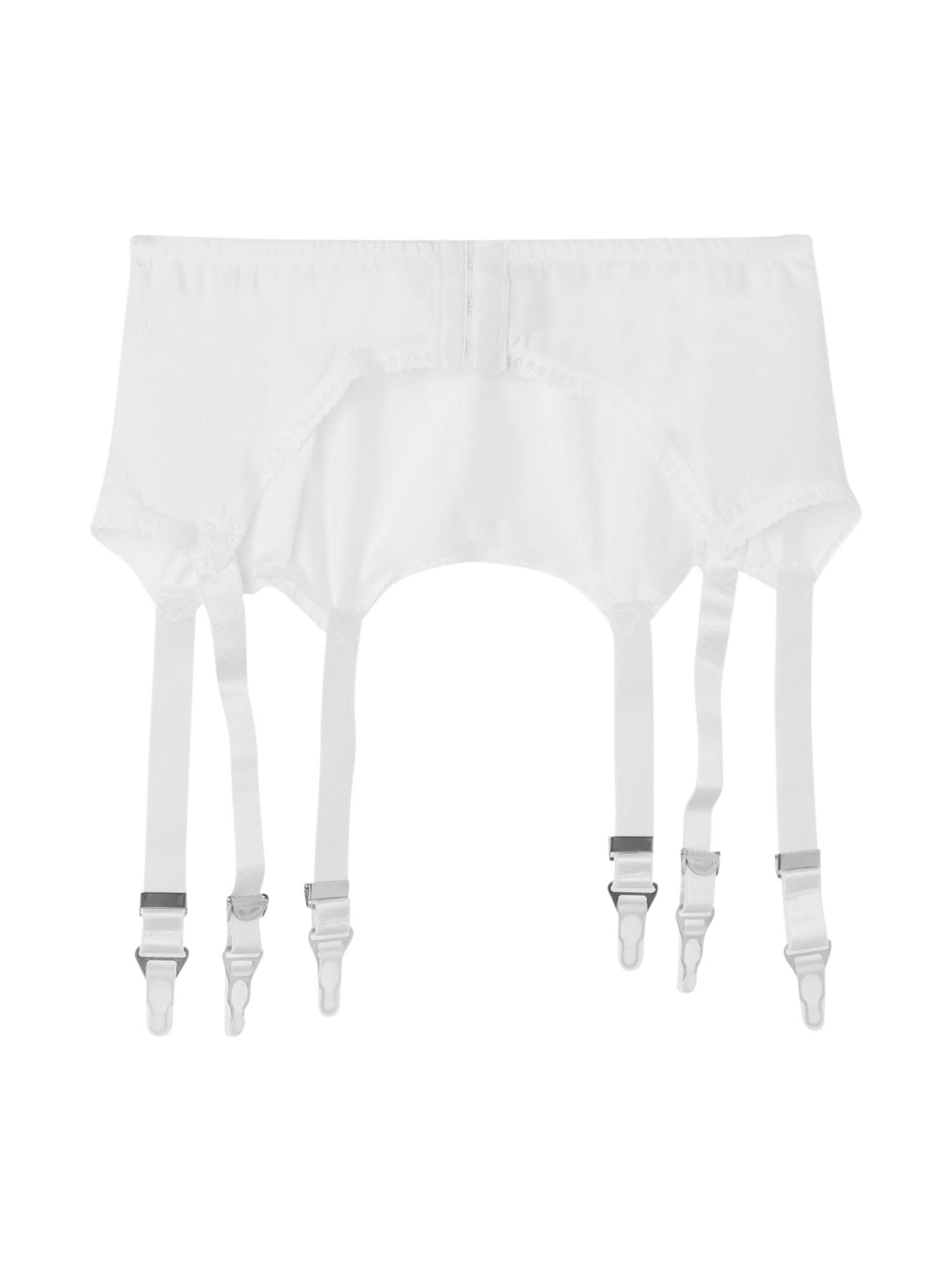 Women's Sexy Lace Garter Belt with 6 Straps Metal Clip Suspender for Thigh High Stockings (White, M)