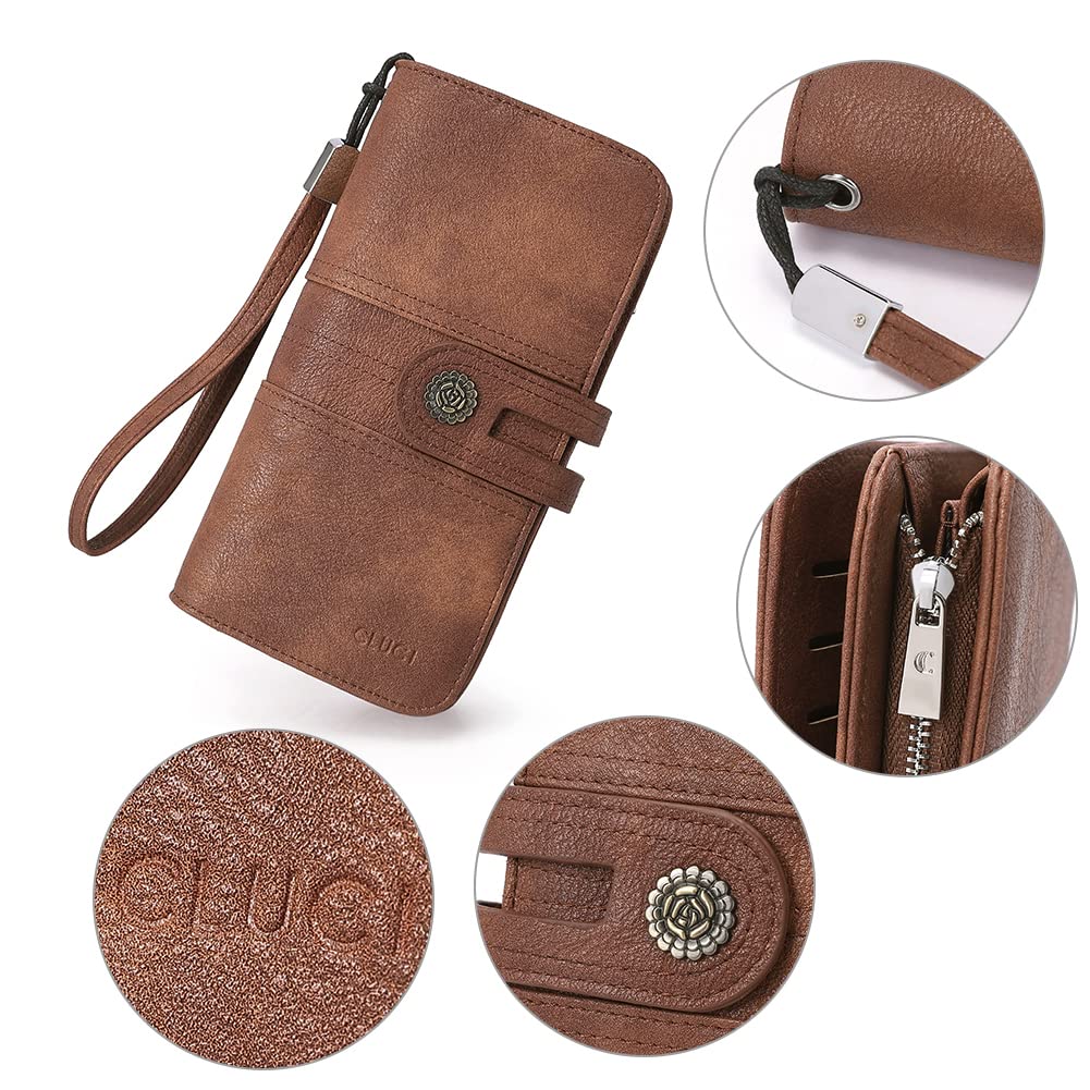 CLUCI Leather Backpack Purse for Women Bundle with Large Wallet