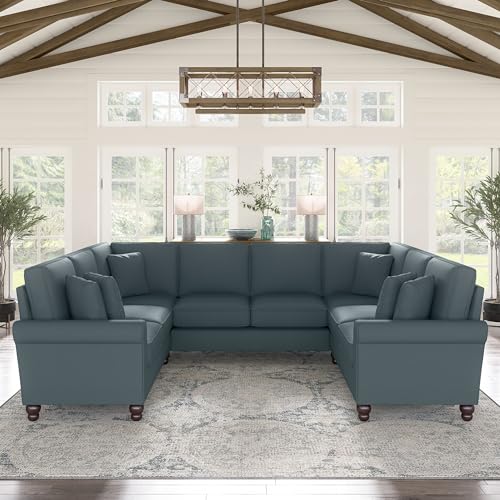 Bush Furniture Hudson U Shaped Sectional Couch, 113W, Turkish Blue Herringbone