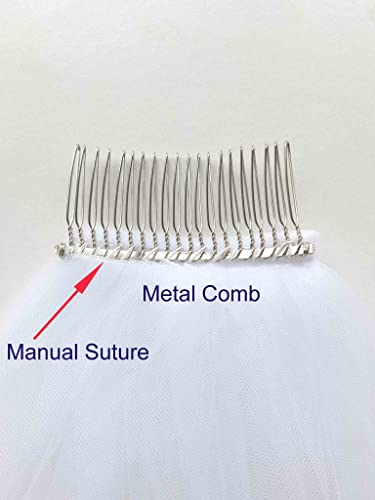 AMAJIERUIZE Women's Short 2 Tier Pearls Wedding Bridal Veil With Metal Comb (Ivory)