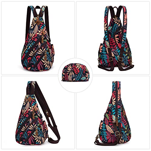 DAVIDNILE Canvas Sling Bag Crossbody Backpack Genuine Leather Shoulder Bag Casual Daypacks For Men