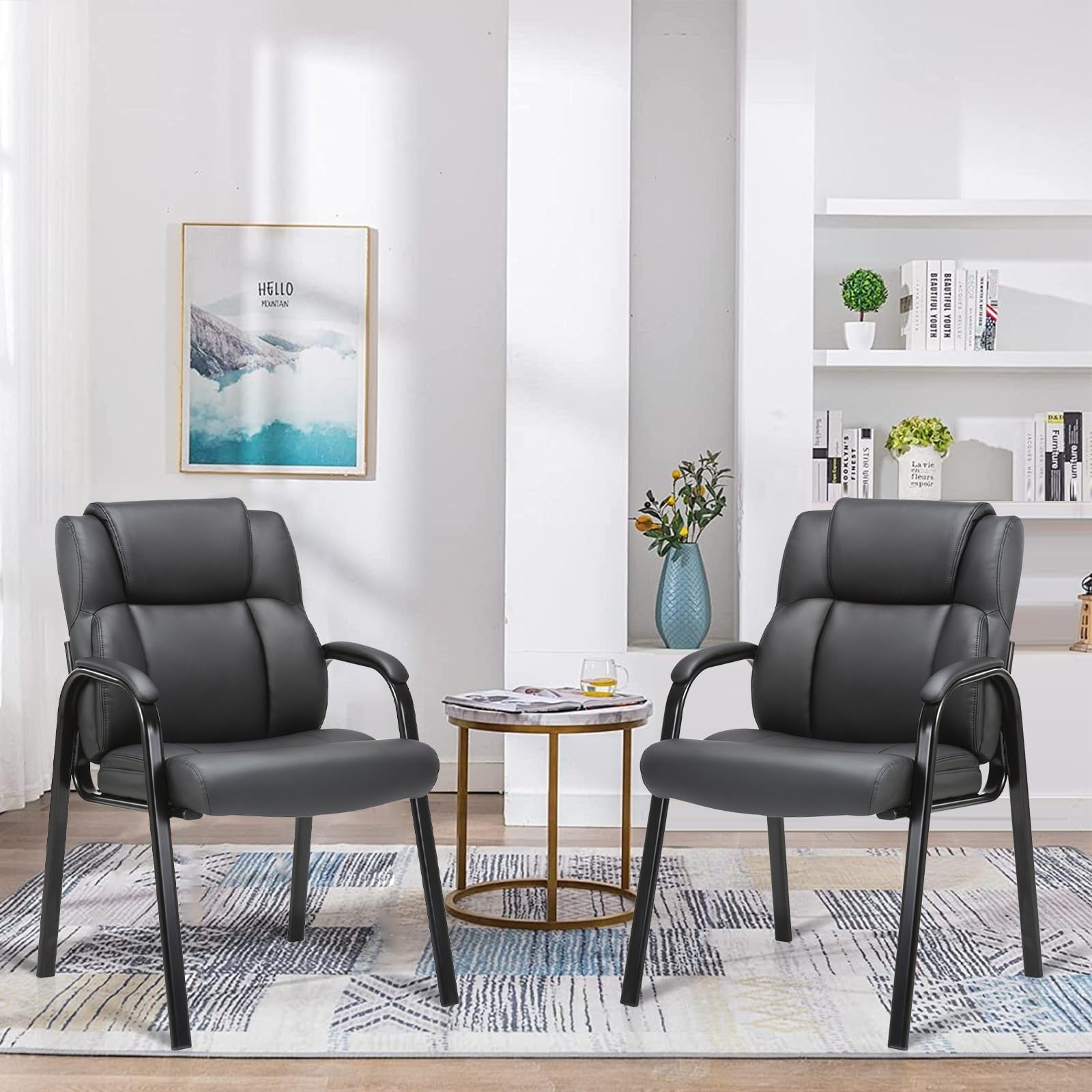 CLATINA Leather Guest Chair with Padded Arm Rest for Reception Meeting Conference and Waiting Room Side Office Home Black 2 Pack