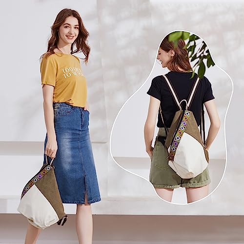 MAZEXY Heavey Duty Women Backpack Canvas Shoulder Bag Anti-theft Rucksack Fashion Backpack Green&white