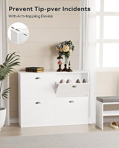 MIRROTOWEL Shoe Cabinet,Hidden Slim Narrow Shoe Rack Cabinet with 4 Drawers for Entryway, Foyer,Hallway,Bedroom,White