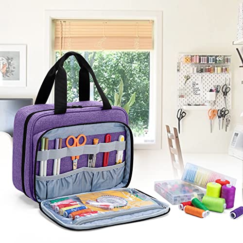 Luxja Large Sewing Organizer with 3 Inner Sections (Fold up Easily), Sewing Supply Organizer with Versatile Pockets (No Accessories Included), Purple