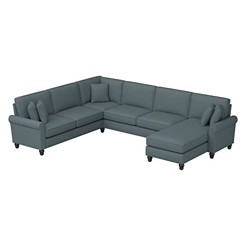 Bush Furniture Hudson U Shaped Sectional Couch with Reversible Chaise Lounge, 128W, Turkish Blue Herringbone