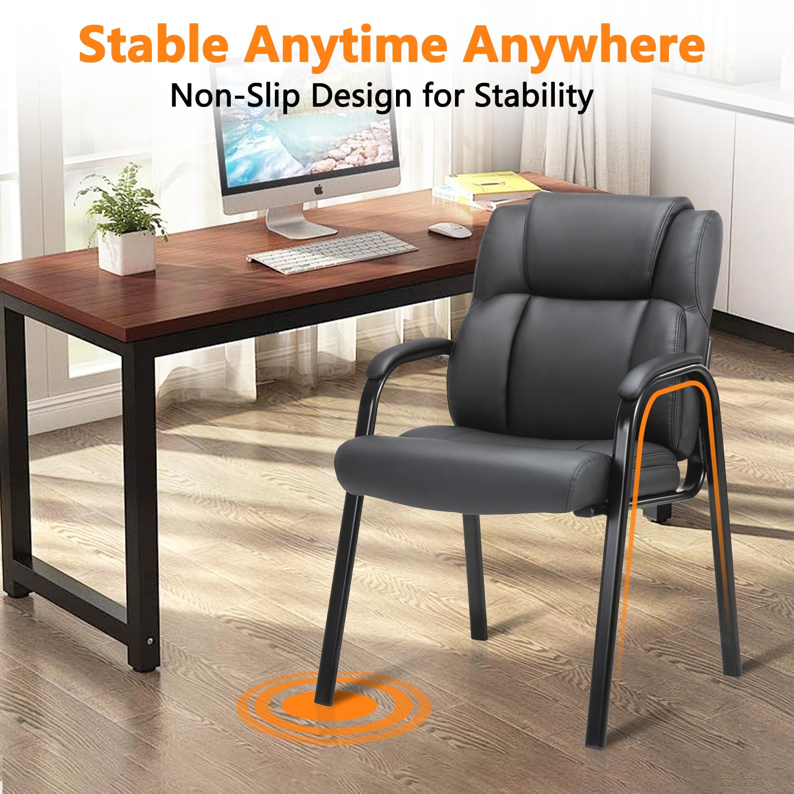 CLATINA Leather Guest Chair with Padded Arm Rest for Reception Meeting Conference and Waiting Room Side Office Home Black 2 Pack
