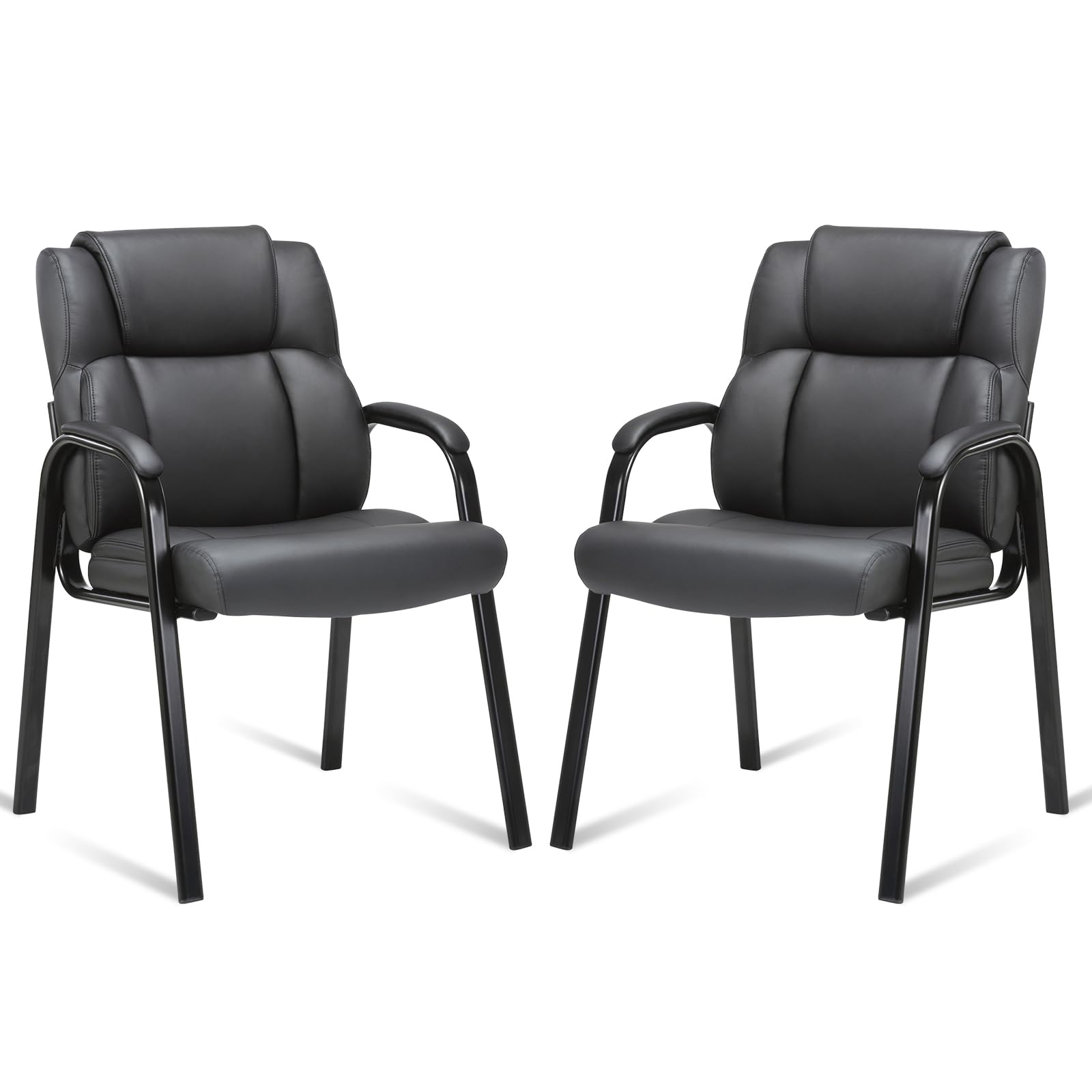 CLATINA Leather Guest Chair with Padded Arm Rest for Reception Meeting Conference and Waiting Room Side Office Home Black 2 Pack