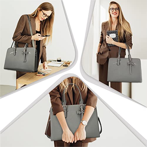 TOPDesign Laptop Bag for Women, Waterproof PU Leather Work Briefcase fits 15.6 Inch Computer, Large Tote Messenger Shoulder Bag, Stylish Business Purse Handbag Satchel (Light Blue)