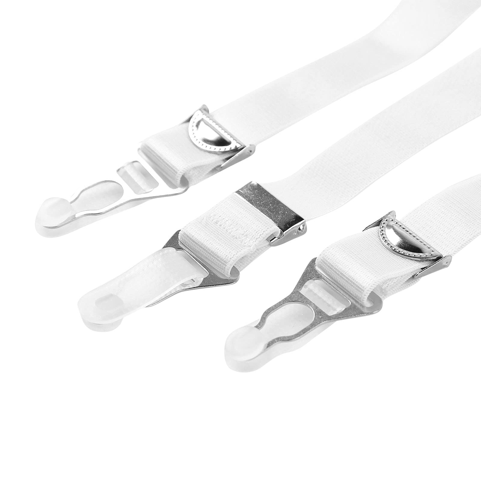 Women's Sexy Lace Garter Belt with 6 Straps Metal Clip Suspender for Thigh High Stockings (White, M)