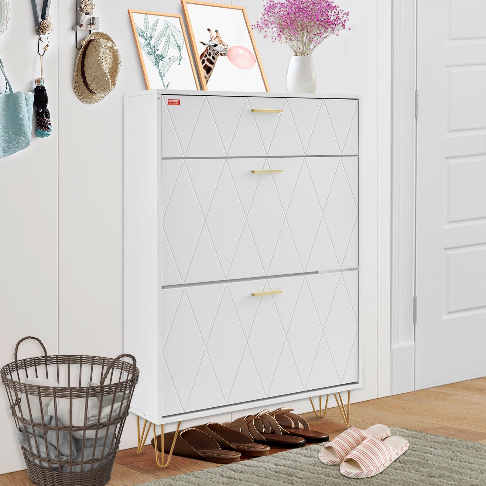 VEVOR Shoe Storage Cabinet for Entryway, 31.5" D x 9.4" W x 47.3" H, Wood