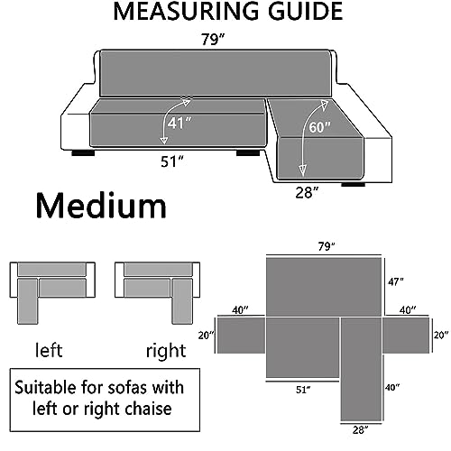 JIABOLANG Double Side L Shape Couch Cover Sectional Sofa Covers Set Chaise Couch Cover Slip Covers for Sofas Couches Sectional Furniture Protector Cover (Medium,Grey)
