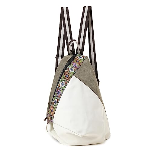 MAZEXY Heavey Duty Women Backpack Canvas Shoulder Bag Anti-theft Rucksack Fashion Backpack Green&white