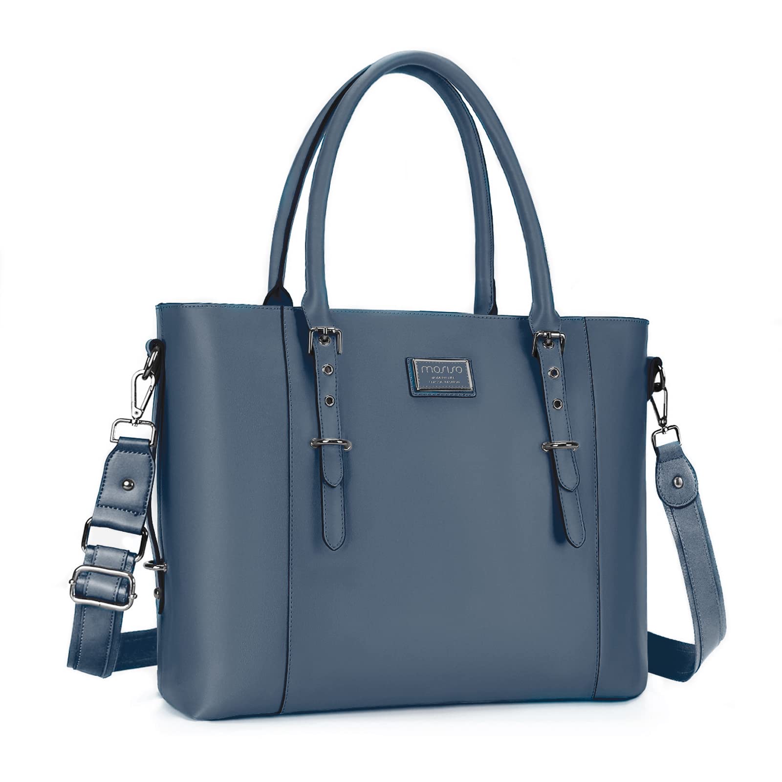 MOSISO PU Leather Laptop Tote Bag for Women (15-16 inch), Waterproof Large Capacity Business Work Briefcase Shoulder Laptop Bag, Peacock Blue