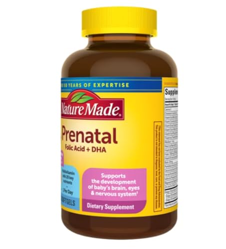 Prenatal with Folic Acid + DHA, Prenatal Vitamin and Mineral Supplement for Daily Nutritional Support, 150 Softgels, 150 Day Supply Plus Bonus 2 Sugar-Free White Peach Hydration Stick