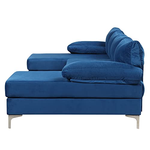 Casa Andrea Milano Modern Large Velvet Fabric U-Shape Sectional Sofa, Double Extra Wide Chaise Lounge Couch
