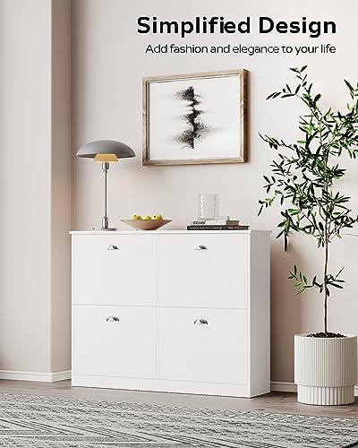 MIRROTOWEL Shoe Cabinet,Hidden Slim Narrow Shoe Rack Cabinet with 4 Drawers for Entryway, Foyer,Hallway,Bedroom,White