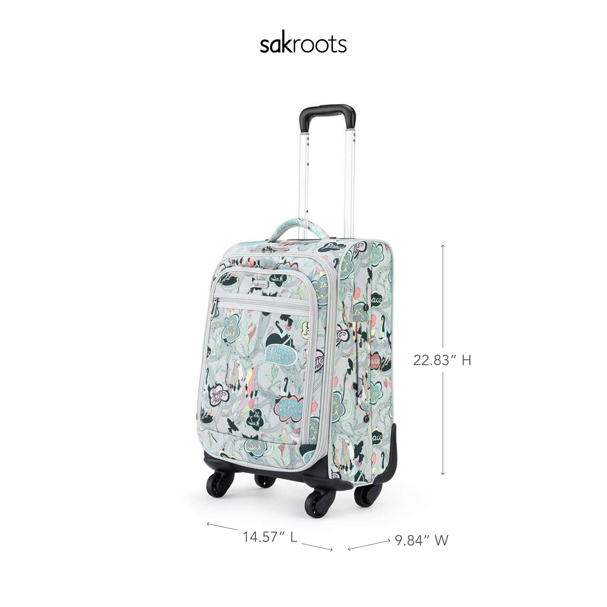 Sakroots Womens Carry-on 22" in Sustainable Materials On The Go Carry on 22 roller suitcase, Light Grey Peace, Carry-On 22-Inch US