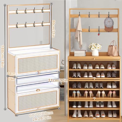 CKOUFB Shoe Cabinet With 8 Hooks And Adjustable Shelves Multifunctional Shoe Rack Storage Cabinet (Size : 80cm/31in)