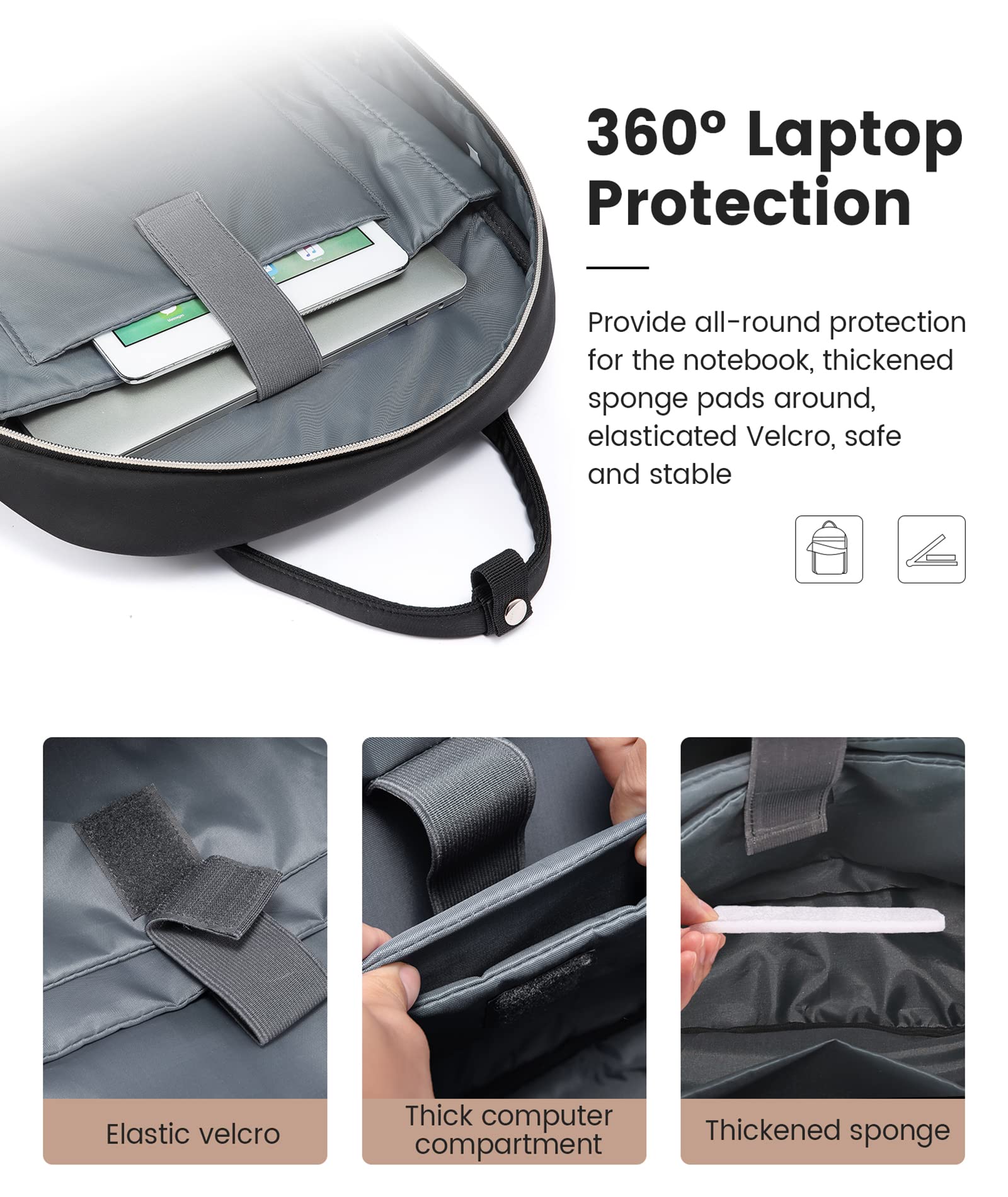 LOVEVOOK Laptop Backpack for Women, 17.3 Inch, Water Resistant, Lightweight, USB Charging, Quilted Commuter Backpack, Black