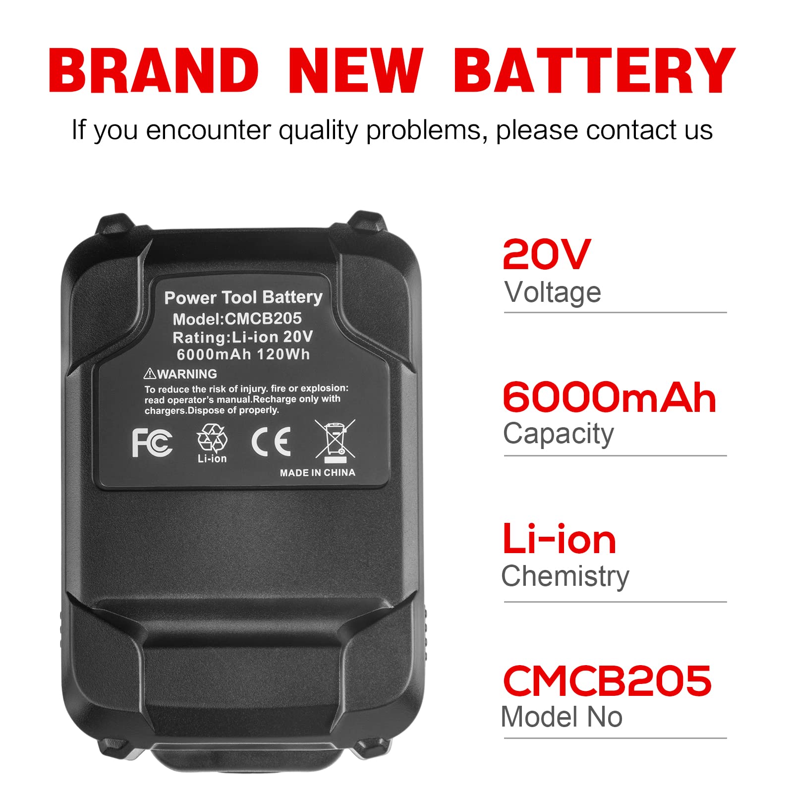 ARyee CMCB202 CMCB205 6.0Ah 20V Battery Replacement for Craftsman 20V Lithium Battery CMCB204 CMCB204-2 CMCB202 CMCB202-2 CMCB201 CMCB206 CMCS500B CMCD700C Craftsman V20 Battery