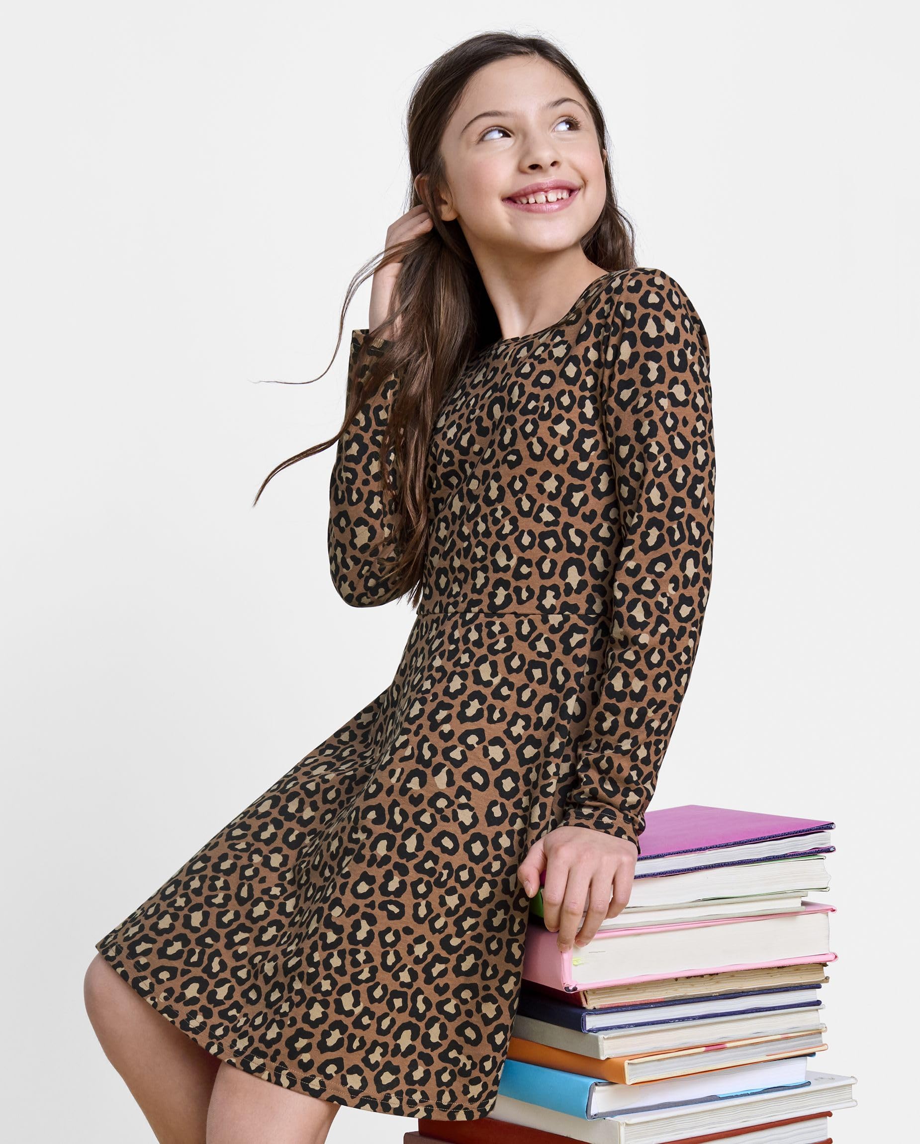 The Children's Place,Long Sleeve Knit Casual Skater Dress,Pecan Pie,Small (5/6)