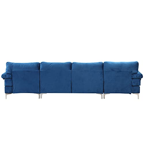 Casa Andrea Milano Modern Large Velvet Fabric U-Shape Sectional Sofa, Double Extra Wide Chaise Lounge Couch