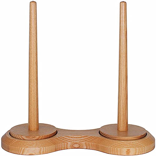 BarvA Double Wood Yarn Holder Advanced Metal Twirling Mechanism Lazy Susan Big Stand Ball Spindle Sewing Crocheting Tool Wool Cord Organizer Ribbon Storage Knitting Embroidery Thread Crochet Accessory