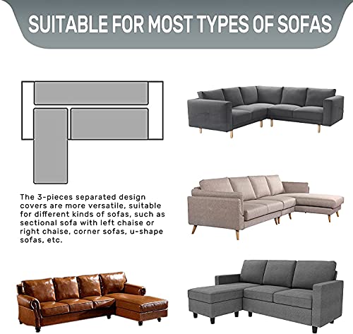 JIABOLANG Double Side L Shape Couch Cover Sectional Sofa Covers Set Chaise Couch Cover Slip Covers for Sofas Couches Sectional Furniture Protector Cover (Medium,Grey)