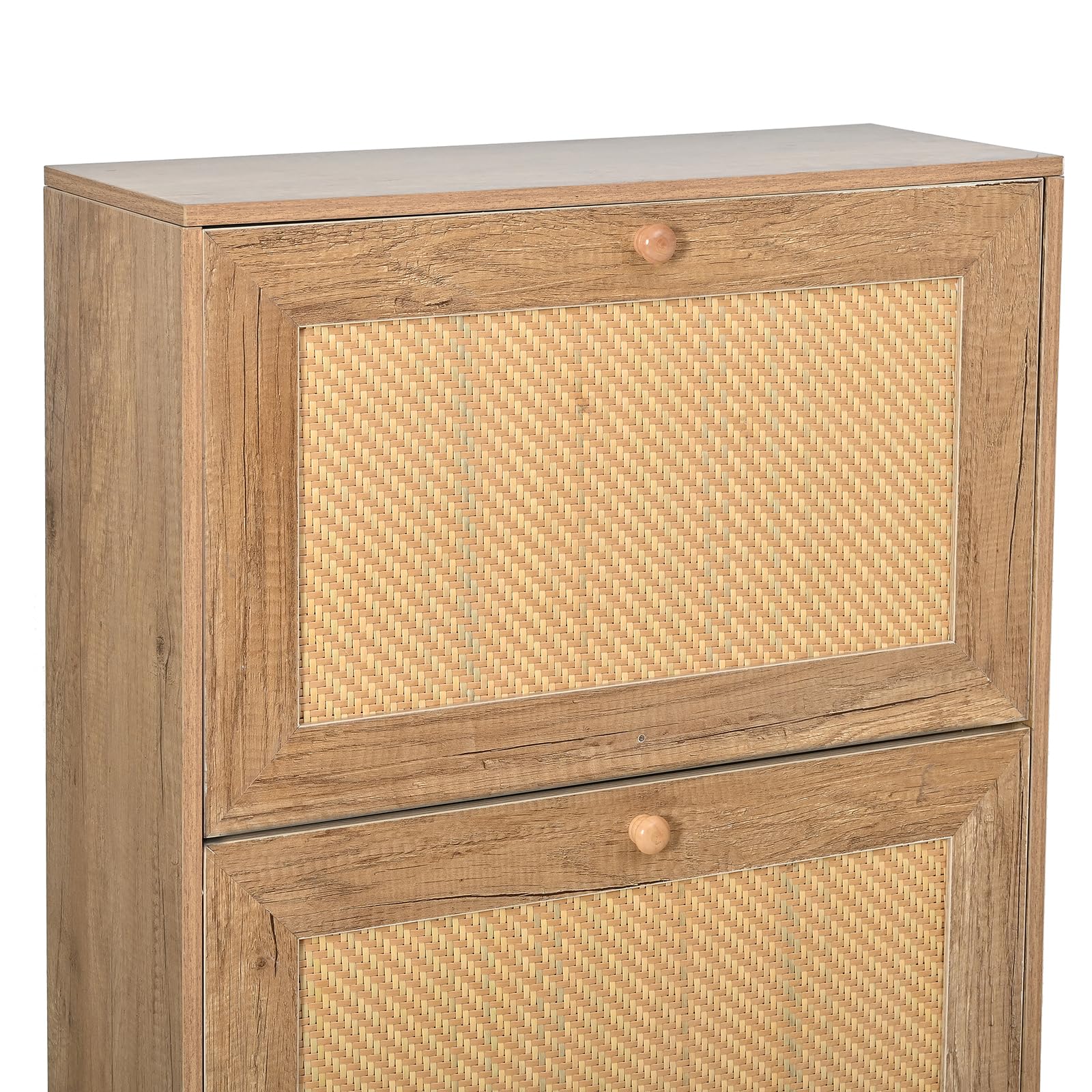 SQLIFE Shoe Storage Cabinet, Rattan Shoe Rack Storage Cabinet with 3 Flip Drawers, Freestanding Shoe Storage Organizer with Metal Legs for Entryway, Hallway, Home