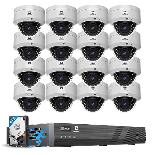 GWSECU 16 Camera Security Systems PoE, 4K 16CH H.265 NVR with 4TB HDD, AI Human Vehicle Detection, 16x 4K Wired Commercial IP66 IK10 Vandal Dome Microphone IP Cameras 2.8mm Lens, G81616VD54