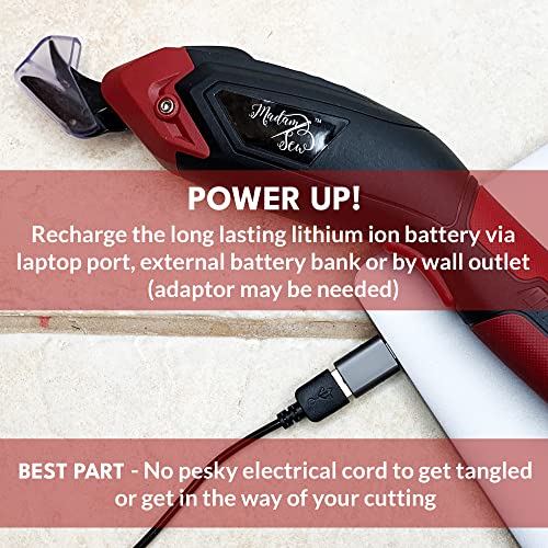 Madam Sew Electric Scissors for Fabric Cutting, Heavy Duty Cordless Shears with USB Rechargeable Battery, Trigger Operation and Non-Slip Grip Cuts Denim, Wool, Leather - REPLACEMENT BLADES AVAILABLE