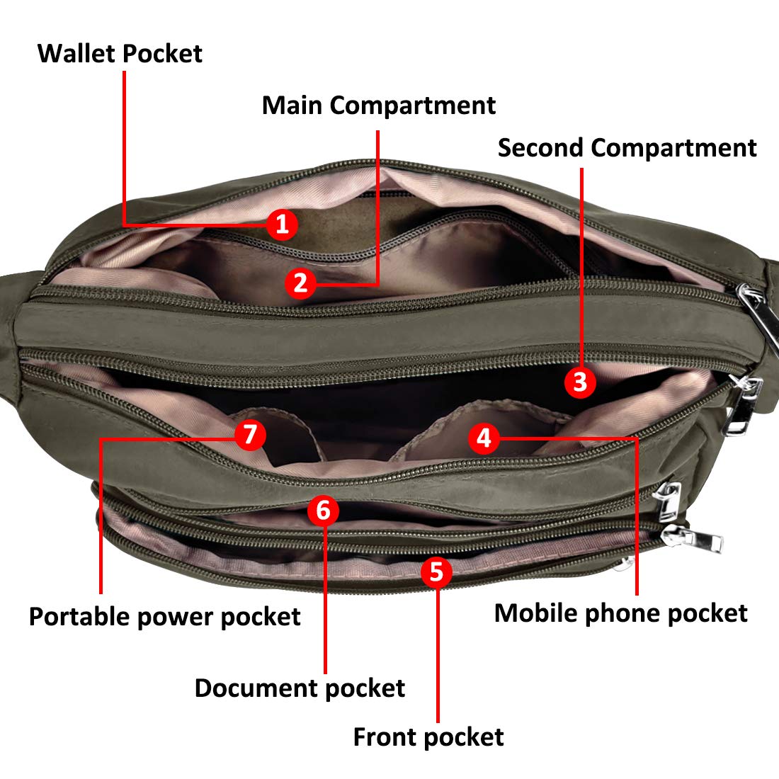 Volcanic Rock Lightweight Shoulder Bags Messenger Handbags Multi Pocket Nylon Waterproof Crossbody Bags