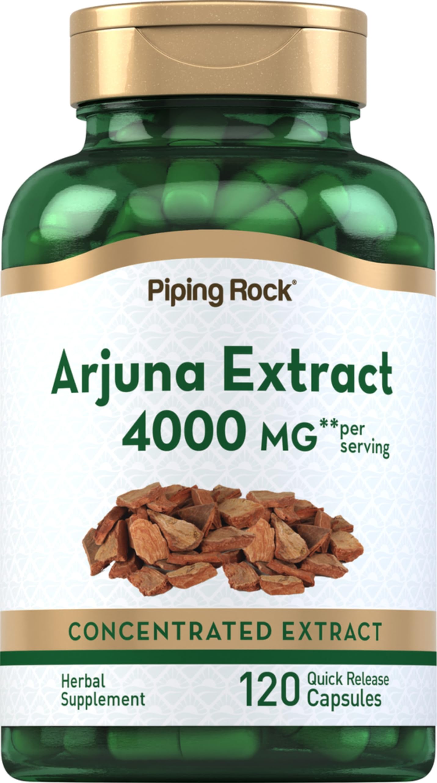 Piping Rock Arjuna Capsules | 4000 mg | 120 Count | from Arjuna Bark Herb Extract | Concentrated Extract | Herbal Supplement | Non-GMO, Gluten Free