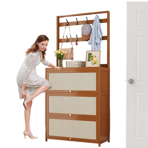 CKOUFB Shoe Cabinet With 8 Hooks And Adjustable Shelves Multifunctional Shoe Rack Storage Cabinet (Size : 80cm/31in)